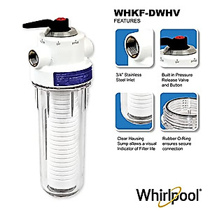 Whirlpool 10" x 2.5" Whole House Water Filter System WHKF-DWHV, 3/4" Ports, Replacement Cartridge GD05 & Kit Included, NSF Certified