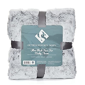 Outrageously Soft Throw Blanket - Ultra Plush Minky Faux Fur Blanket - 50 x 70 Inches - Grey