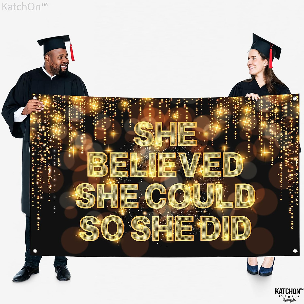 KatchOn, She Believed She Could So She Did Banner - XtraLarge 72x44 Inch | Congratulations Banner, Congratulations Decorations | 2024 Graduation Party Decorations, Graduation Decorations Class of 2024