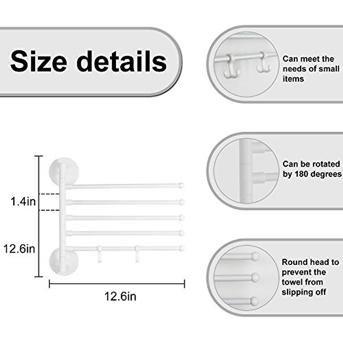Towel Rack Bathroom Towel Rack Tower Rack Storage on Kitchen Wall with Metal Rod No Punching Installation (White 5 Layers)