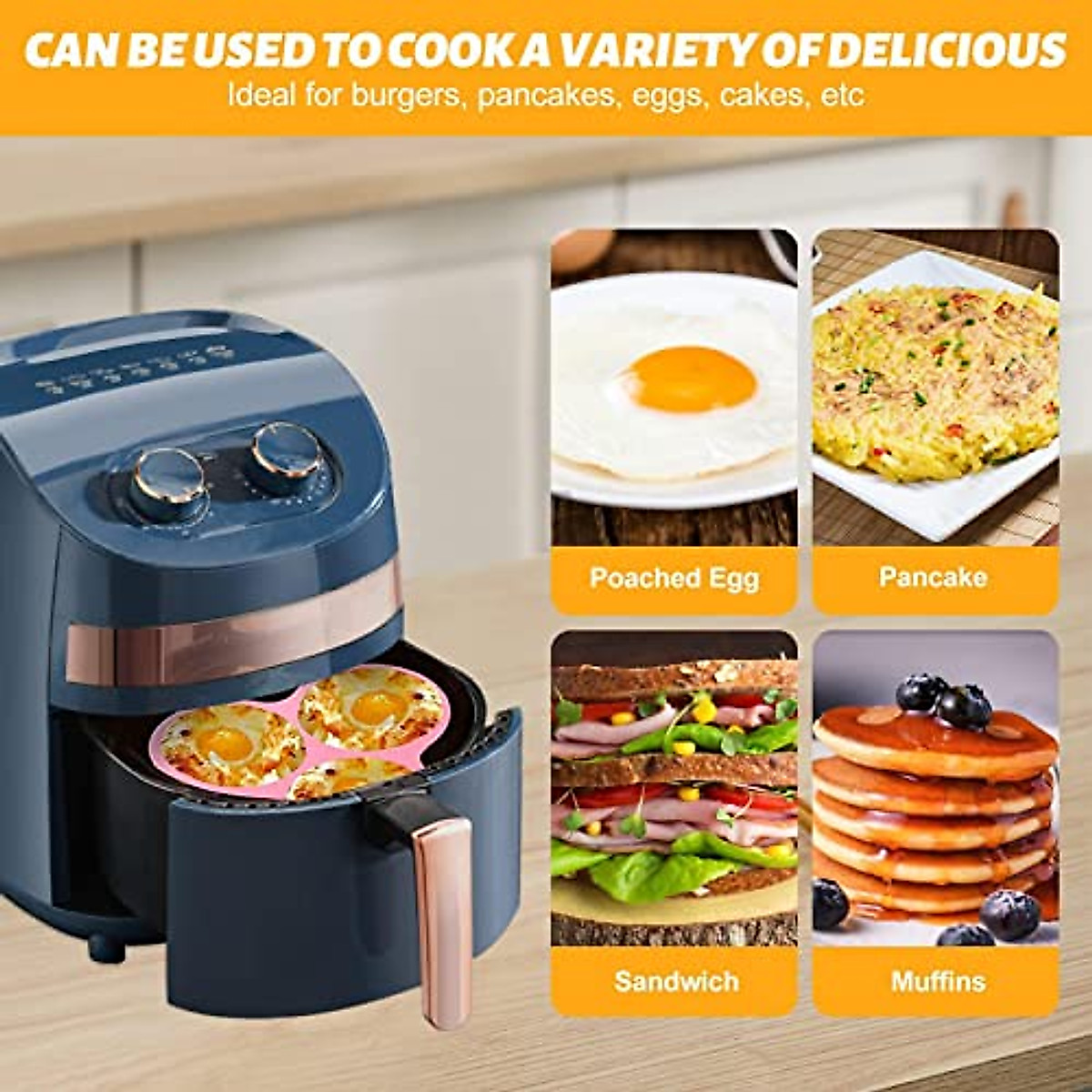 Forsaken Air Fryer Egg Mould Air Fryer Egg Pan 3 Cavity Silicone Poached Egg Moulds for Air Fryer Round Muffin Tray Muffin Moulds Air Fryer Muffin Pan Non Stick Easy to Clean Multifunctional