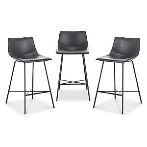 Poly and Bark Paxton 24” Counter Stool, Set of 3 Grey