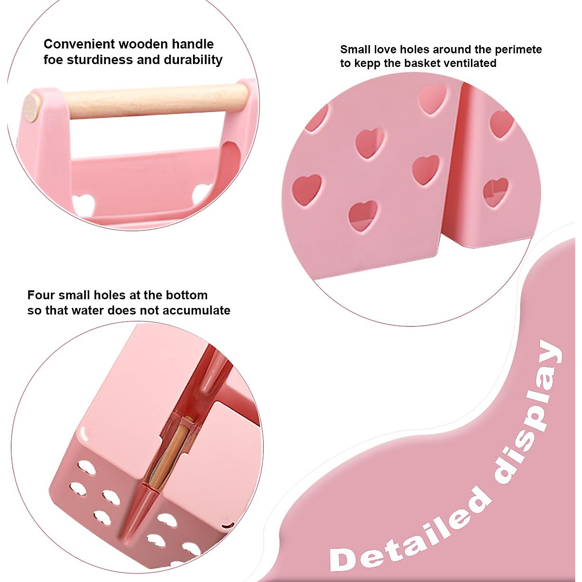 Anyoifax Portable Shower Caddy Plastic Shower Basket Organizer Divided Bathroom Caddy Storage Cleanning Caddy Tote with Handle for College, Dorm Room, Kitchen, Pink