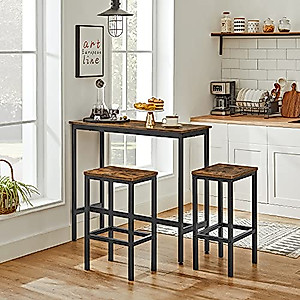 VASAGLE Dining Table Set, Bar Table and Chairs Set, Kitchen Bar Height Table with Stools Set of 2, Steel Frame, Industrial, Rustic Brown and Black ULBT218B01