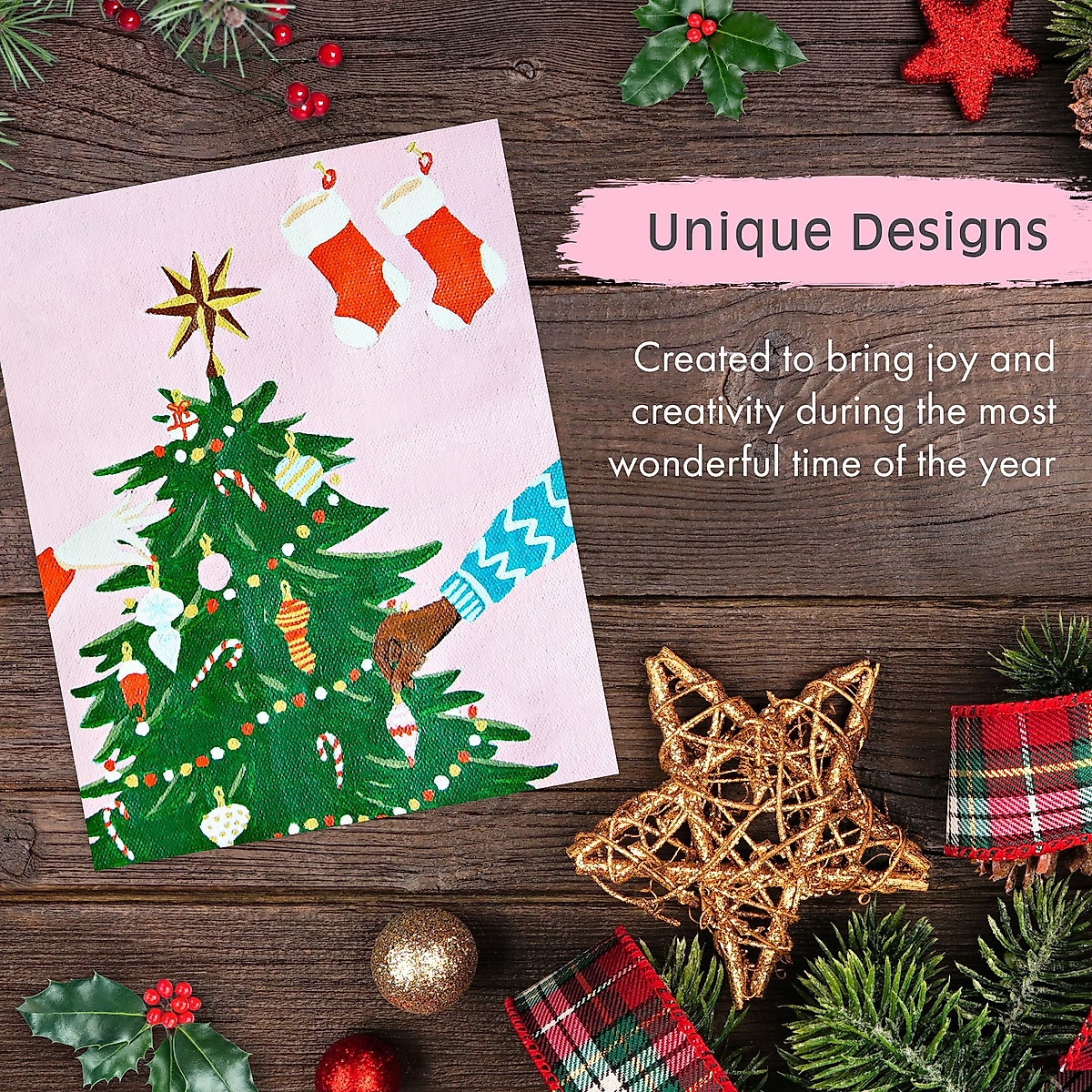 Pink Picasso Kits Color by Number Canvas Painting Kit | DIY 8x10 Premium Arts and Crafts Gift for Adults, Teens and Kids | Mid Century Merry Christmas