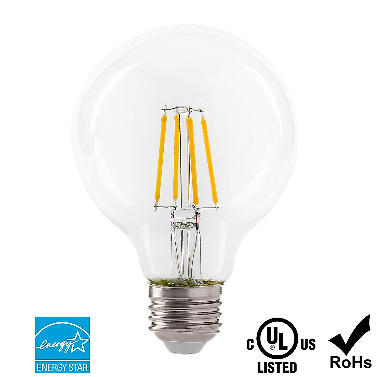 LED 4.5W G25 Clear Globe Filament Light Bulb, 40W Equivalent, 470 Lumens, 2700K Soft White, E26 Medium Base, Dimmable, 120V, Energy Star, (4 Pack)