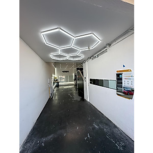 Generic Modern Hexagon LED Lights - Set of 5 Touch Control Aluminum Hexagon Ceiling Lights - Honeycomb Led Lights for Garage, Shops, Gyms, Basements – 4ft Wide, 8ft Tall (6500 Lumen), White