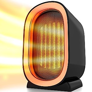 Ceramic Space Heater for Indoor Use, Overheat Protection, Tip-Over Protection, Low Noise Heating, Safe Electric PTC Portable Fan for Office Home Room, Black Smart Handy Warmer for Bedroom Desktop
