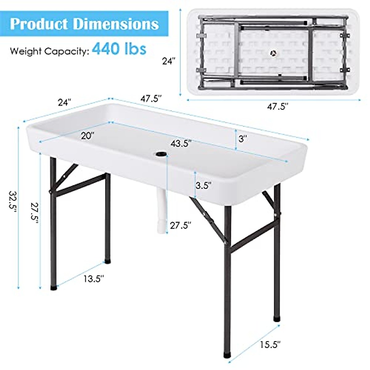 KOTEK Folding Ice Cooler Table with Matching Skirt & Drain Hose, Foldable Beverage Cooler Table Buffet Cooler Server, Portable Chill Table for Party, Picnic, BBQ, Camping