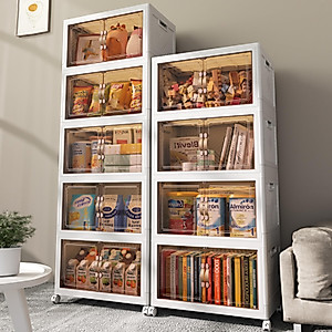 Collapsible Storage Bins With Lids & Wheels, 11.5 Gal Plastic Folding Storage Box, Stackable Storage Bins with Doors for Closet Organizers and Storage for Over 10 years old Kids