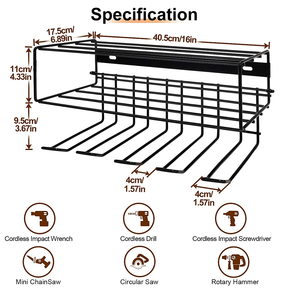 JULINE Power Tool Organizer, Garage Storage Drill Holder Wall Mount Garage Tool Organizers and Storage Power Tool Storage Rack Heavy Duty Floating Tool Shelf