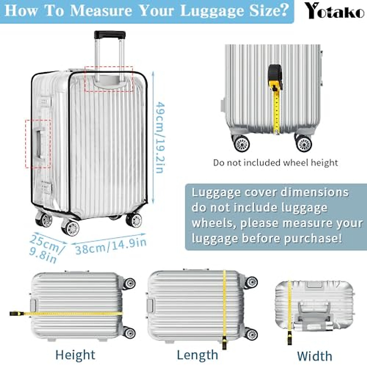 Yotako Clear PVC Suitcase Cover Protectors 20 Inch Luggage Cover for Wheeled Suitcase 20''