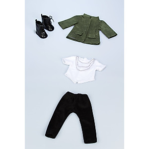 - Autumn Stroll - 4 Piece Outfit for 18 Inch Doll - Green Coat, White Blouse, Black Velvet Leggings, Black Boots (Dolls Not Included)