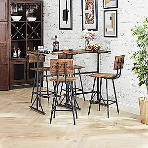 VECELO 3-Piece Bar Table Chairs, Square Counter Height Bistro Dinette Sets with 2 Barstools for Kitchen, Breakfast Nook, Small Spaces, Rustic Brown