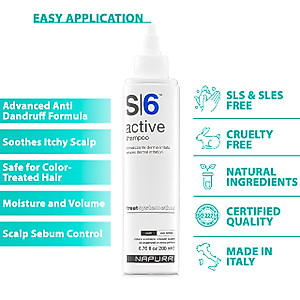 NAPURA S6 Anti Dandruff Shampoo with Tea Tree Oil, 1% Zinc and 1% Salicylic Acid - Natural Itchy Scalp Treatment (6.76 fl oz) for Men and Women