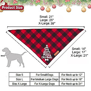 ADOGGYGO Christmas Dog Bandanas, Classic Plaid Dog Christmas Scarf Bib, Multiple Sizes Offered, Woof You Merry Christmas Bandanas for Large X-Large Dogs Pets (X-Large, Red&Green-3)