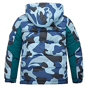 ZSHOW Boys' Light Puffer Jacket Hooded Fleece Lined Outerwear Coat(Blue Camouflage,14-16)