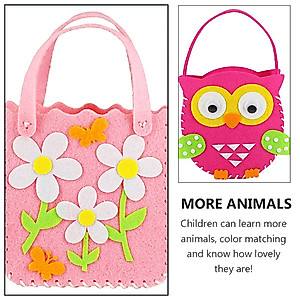 TOYANDONA 6 Sets Kids DIY Art Craft Cartoon Felt Owl Flower Strawberry Cake Girl Handbag Stitch Needle Thread Felt Non Woven Handbag for Beginner Children Girls Boy