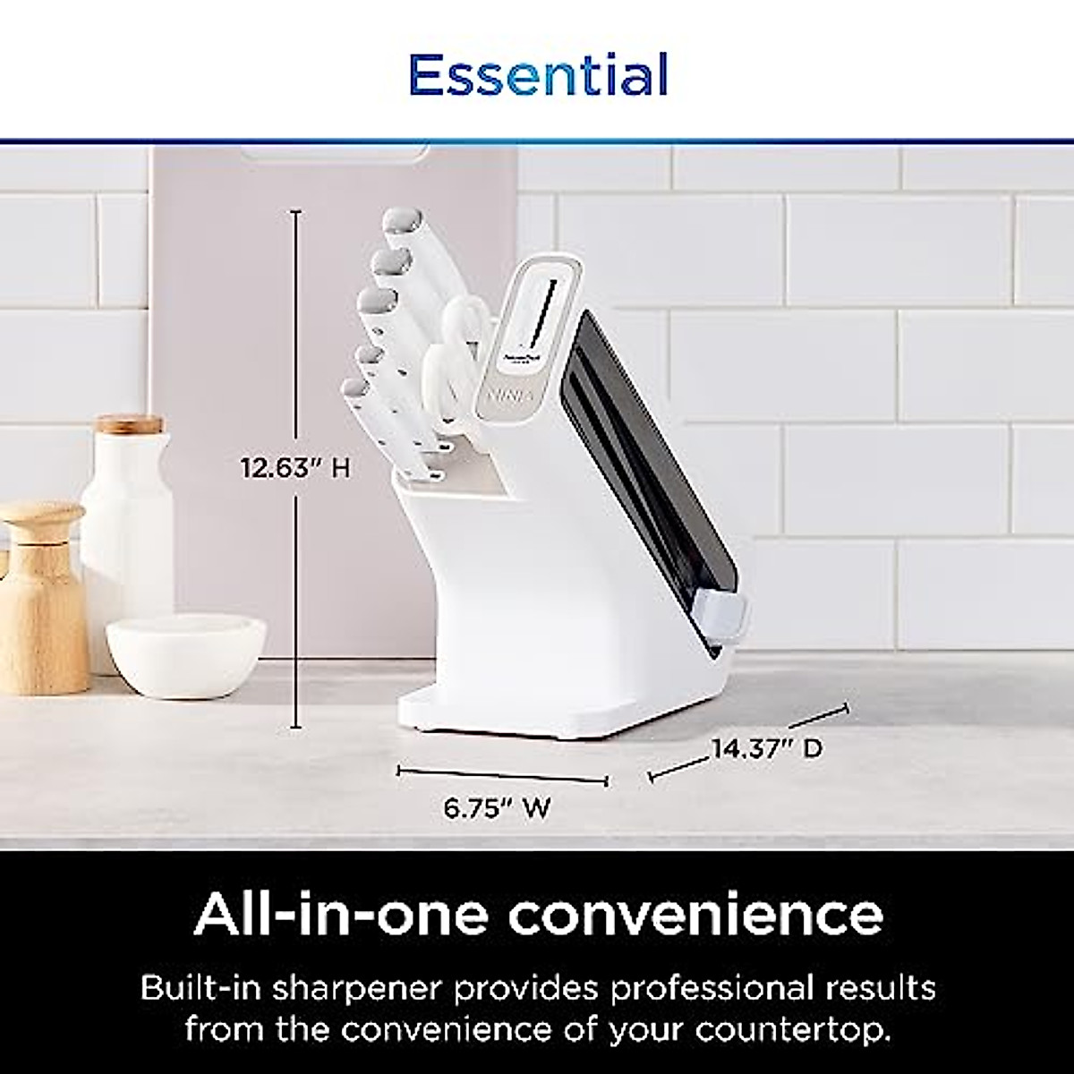 Ninja K12007WHBN NeverDull 7-Piece Prep Knife System, Essential, High Carbon Stainless Steel, Built-in Sharpener, White