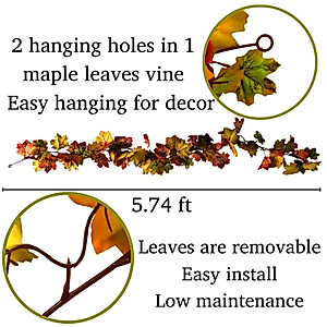 Gobograss Fake Maple Leaves Vines Hanging Garland 2pcs 11.4ft Silk Leaves for Home Decor Hanging Plants Greenery Garland Fake Flower for Garden Halloween Thanksgiving Party Wall Decor