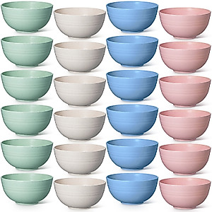 Zubebe Unbreakable Cereal Bowls 24 oz Reusable Lightweight Bowl Dishwasher Microwave Safe Bowl Sets for Eating Rice Soup, Pink, Green, Blue, Beige (Set of 24)