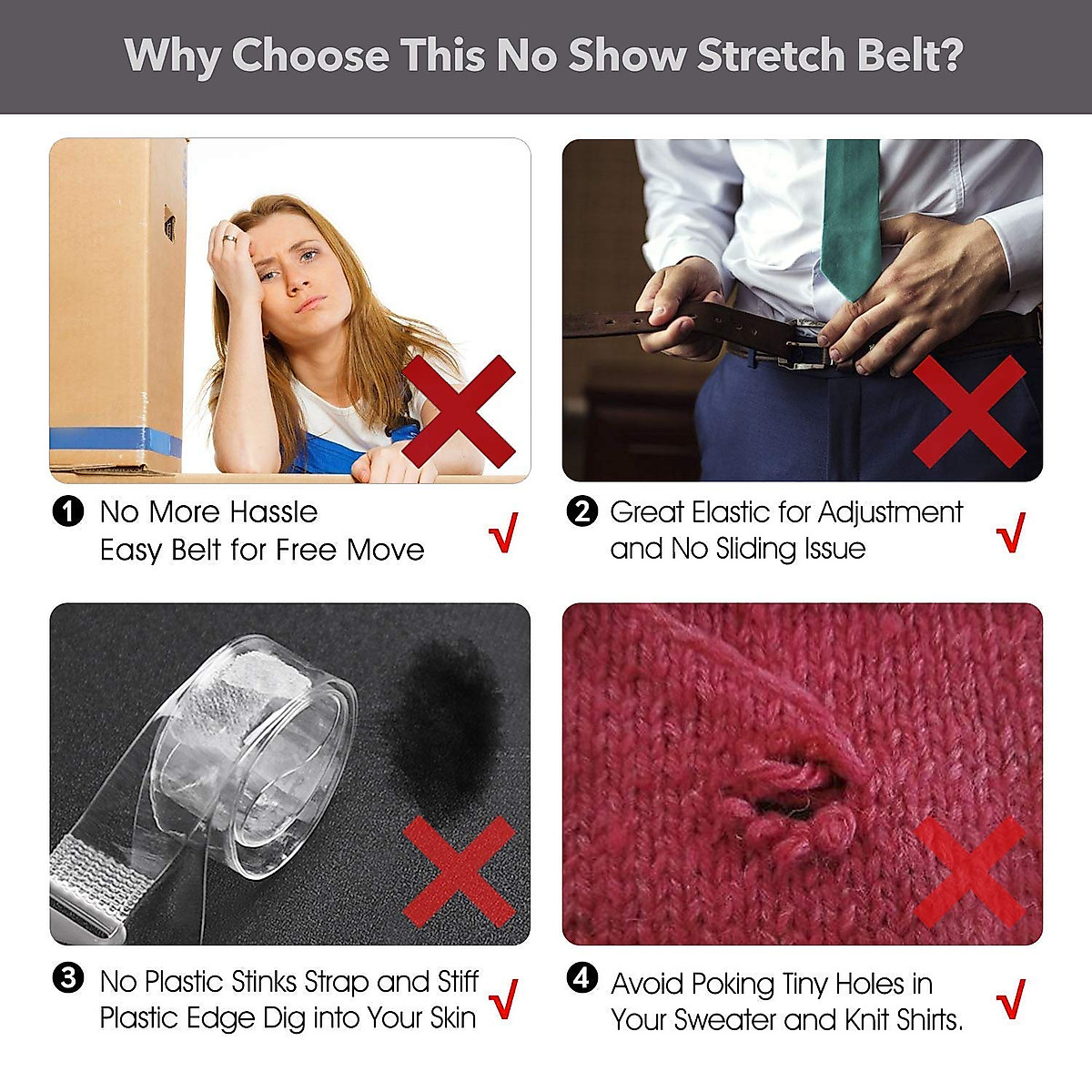 JASGOOD Womens Invisible Belt Comfortable Elastic Adjustable No Show Web Belt Metal Buckle Belt, A-Black,US Size 0-14