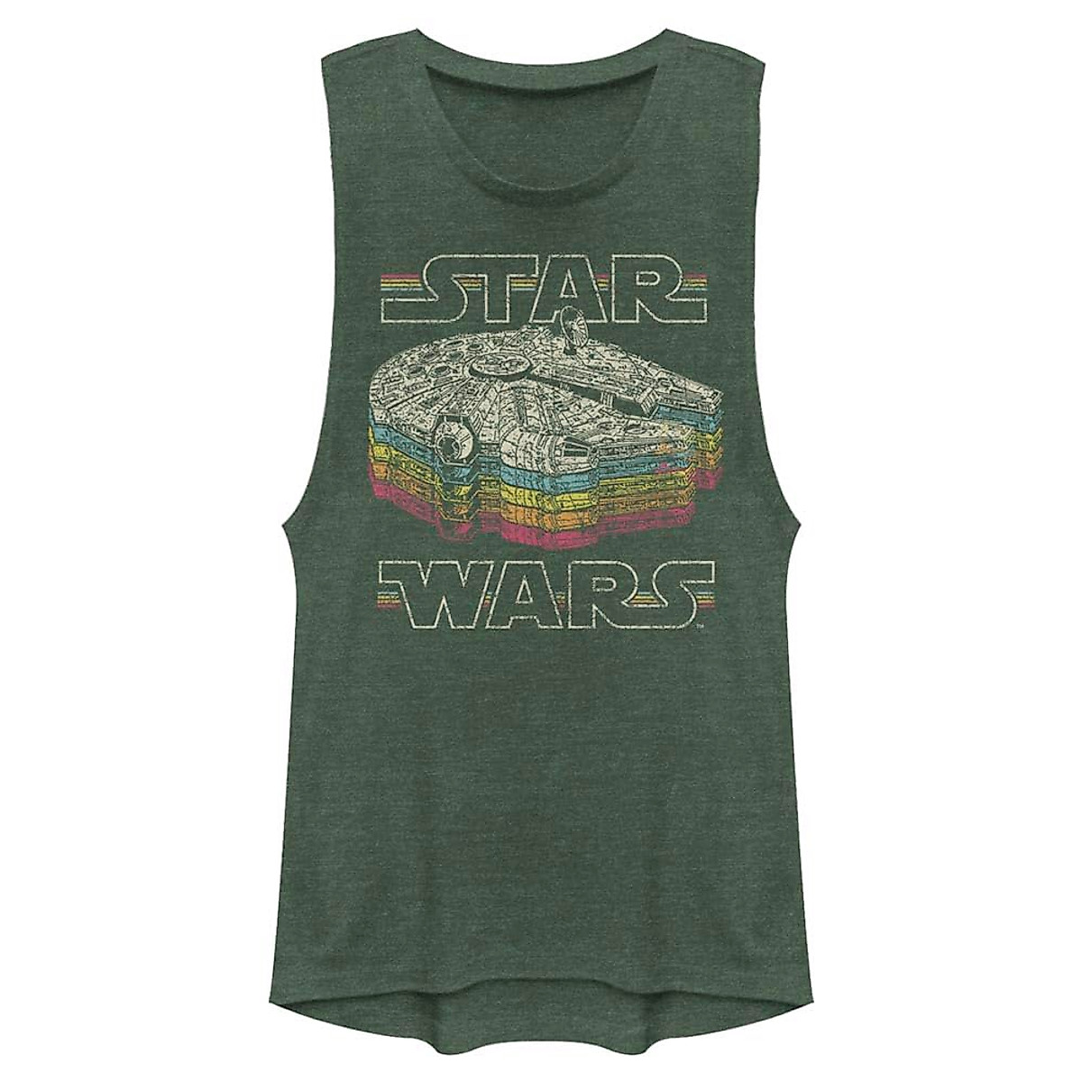 STAR WARS Womens A New Hope Millennium Falcon Retro Rainbow T-Shirt, Pine Htr, Medium US