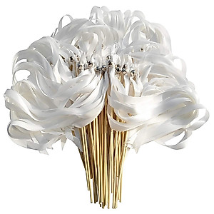 50PCS Ribbon Wands with Triple Ribbon and Silver Bell Party Wand Party Favors Streamers Ribbon Sticks Magic Fairy Wands for Wedding Decors