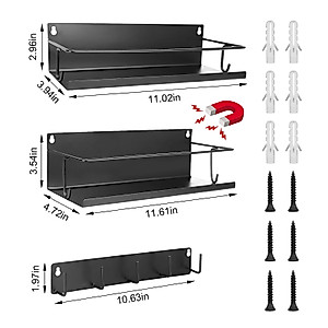 Bbbyddd Magnetic Spice Rack for Refrigerator, 3 Pack Magnetic Shelf, Moveable Magnetic Fridge Organizer with 9-Hook Rack for Kitchen Organization and Storage, Black(3 Pack)