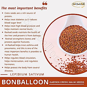 bonballoon ( 26.45 oz / 750 gm ) Organic Herbal Garden Cress Seed Seeds Lepidium Sativum Halim Chandrashoor Chandrasur Cresson De Fontaine For Agriculture & Health حب الرشاد, 26.45 Ounce / 750 gm