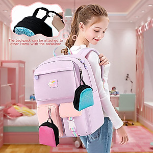 2 Pieces Mini Doll Backpack Toys with 12 Stationery Surprises Inside, Collectible Mini Backpack for Doll with Carabiner, Doll School Supplies Best Gift for Boys and Girls (Styles and Color Vary)