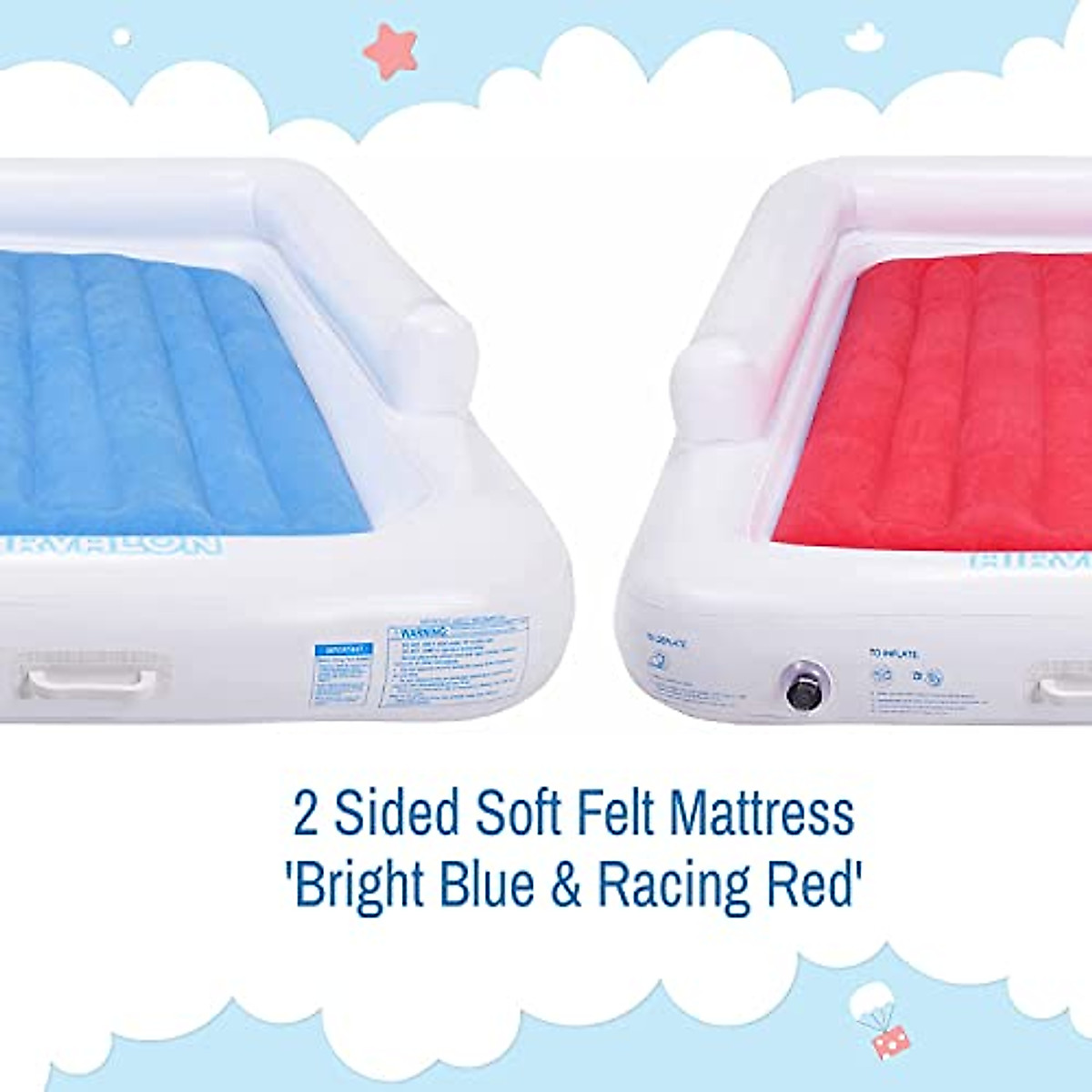 Airvalon Inflatable Toddler Travel Bed with Fitted Bed Sheet + Pump | Portable Toddler Bed for Kids | Toddler Air Mattress | Kids Air Mattress - Blue/Pink