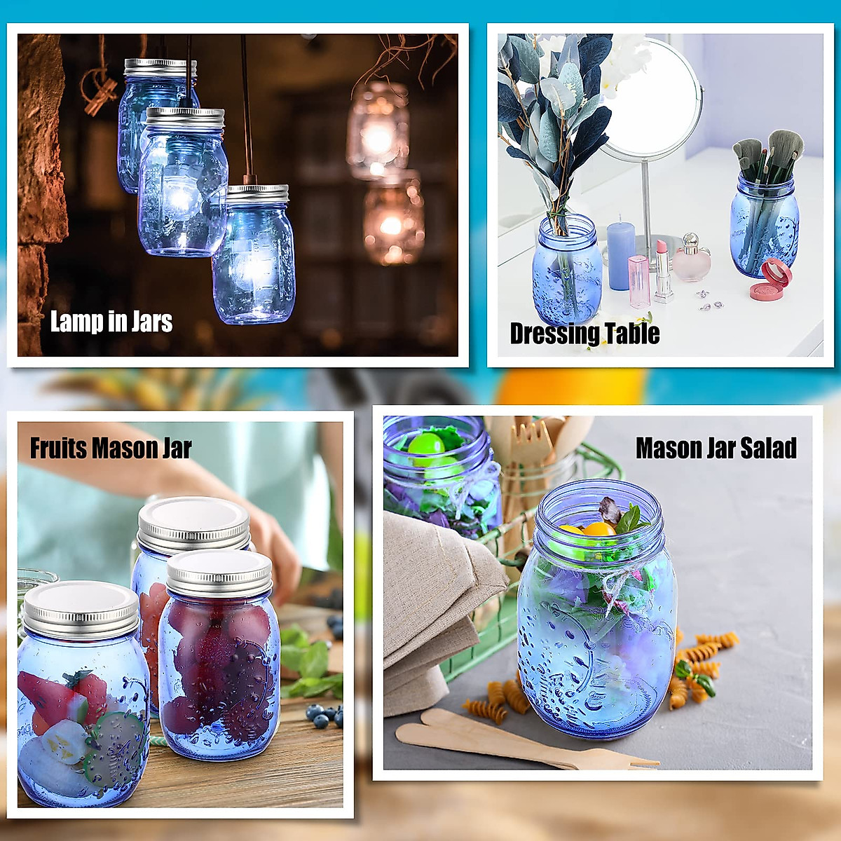 Pinkunn 12 Pcs Mason Jars with Lids 16 Oz Regular Mouth Pint Canning Jars Vintage Glass Jars Bulk Airtight Multifunction Mason Jars for Storage Canning Pickling Preserving Fermenting (Dark Blue)