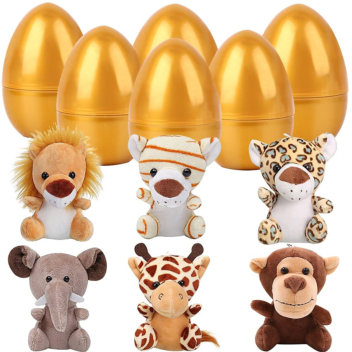 YUJUN 6pc Easter Eggs with Plush Animal Toys, Mini Stuffed Animals for Kids Party Favors, Basket Stuffers & Egg Fillers