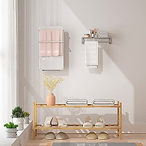 RONGJIA 2-Tier Natural Bamboo Shoe Rack - Stackable Storage Shelf with Multi-Function Combinations - Free Standing Shoe Racks for Convenient Shoe Organization（Natural） 11" D x 27" W x 13" H