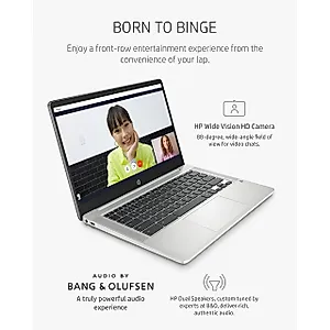HP Chromebook 14 Laptop, Intel Celeron Processor, 4 GB RAM, 32 GB eMMC, 14” HD (1366 x 768) Touchscreen, Chrome OS, Webcam & Dual Mics, Work, Entertainment, Long Battery Life (14a-na0130nr, 2021)