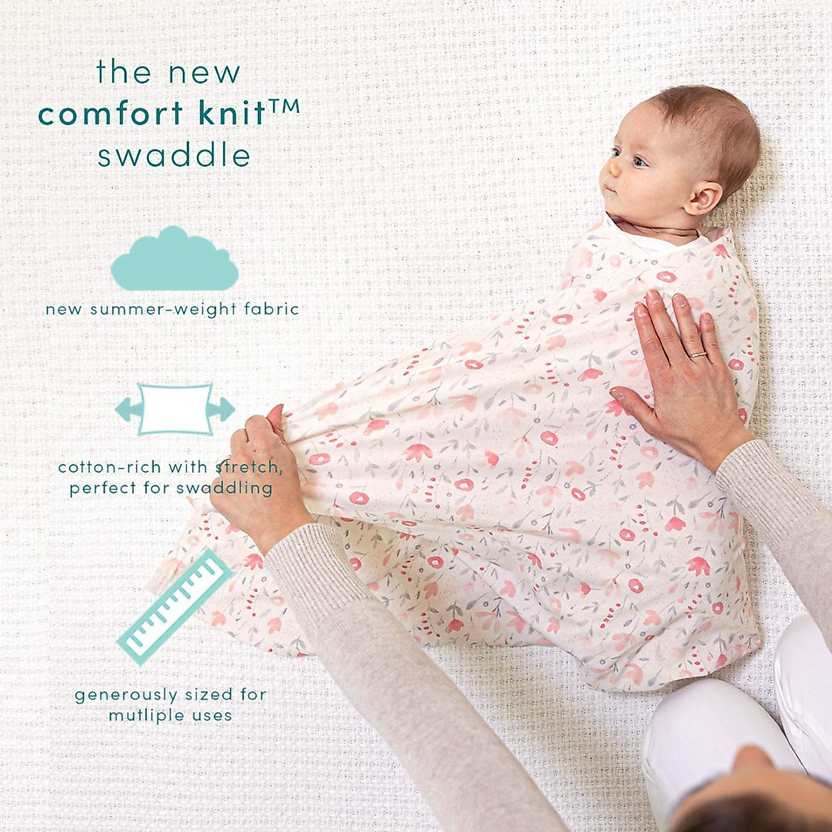 aden + anais Comfort Knit Baby Swaddle Blanket for Newborn Girl and Boy, Super Soft Cotton with Spandex, Versatile Stroller Cover, Burp Cloth, Nursing Shield, 47 x 47 Inch, Perennial