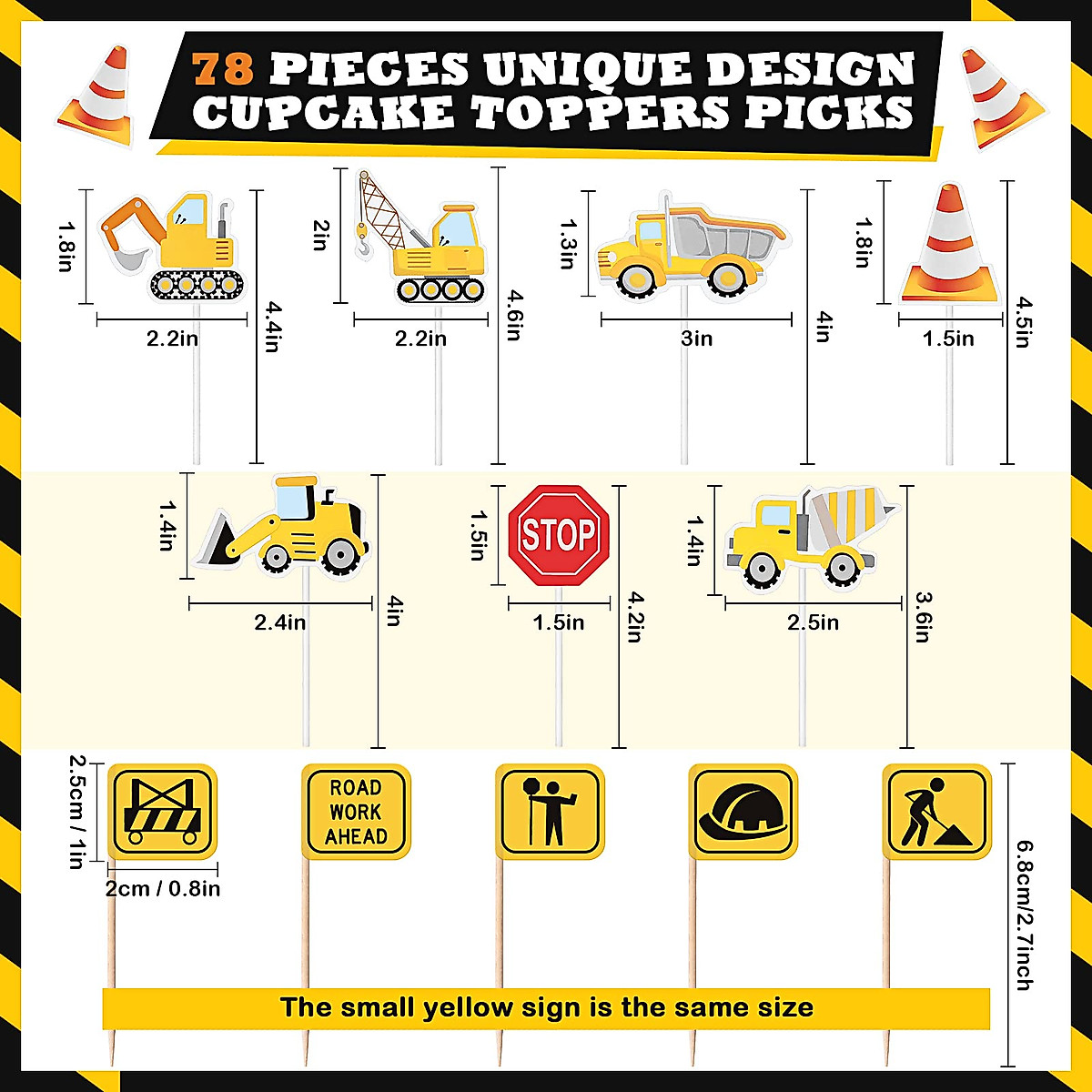 128 Construction Party Decoration, Include 50 Mini Novelty Disposable Plastic Shovel Shape Dessert Spoon, 28 Truck Cupcake Toppers, 50 Construction Sign Cake Toppers for Birthday Party Supplies