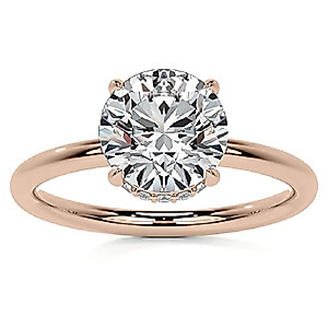 10K Solid Rose Gold Handmade Engagement Ring 1.50 CT Round Cut Moissanite Diamond Solitaire Wedding/Bridal Ring Set for Women/Her, for Wife