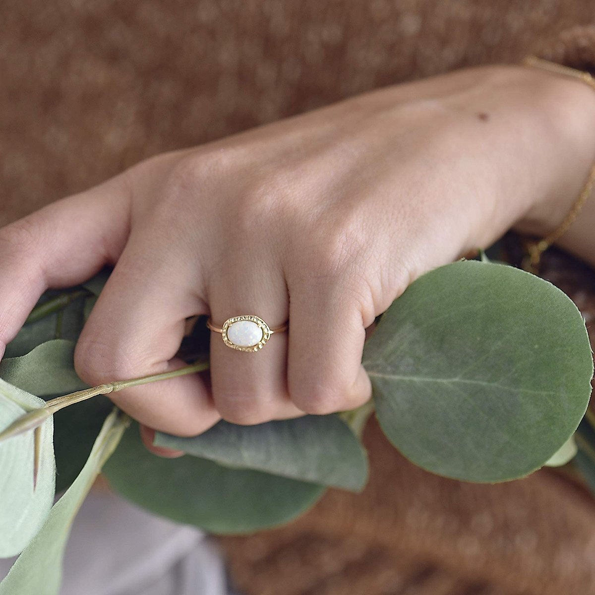 BLOSSOM & HUE White Opal Ring | Hypoallergenic 18K Gold Plated .925 | Dainty Gold Ring | October Birthstone | Gemstone Gold Ring | Solitaire Opal Ring | Handmade