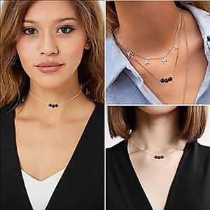 Sereney Black Tourmaline Necklace Sterling Silver Choker Necklace for Women, Black Choker Necklaces with Black Tourmaline Crystals as Birthstone Jewelry for Girls, Black Bead Stone Jewelry Gifts