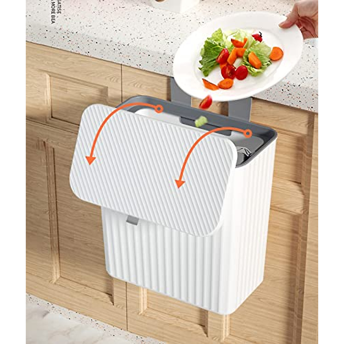 2.4 Gal Hanging Trash Can for Kitchen Cabinet Door with Slide Open Lid, Wall Mounted Plastic Garbage Bin for Kitchen Under Sink, Bathroom, Cupboard, Bedroom, Office, Camping
