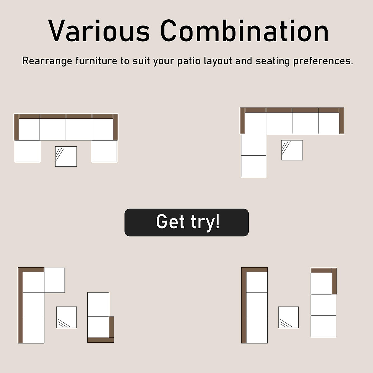 7-Piece Outdoor Furniture Patio Rattan Sectional Set with Wicker Conversation Sofas,Include Cushions, Coffee Table,Easy to Assemble,Perfect for Backyard, Porch, Garden, and Balcony (Brown-Dark Blue)