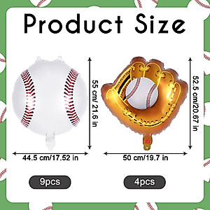 13 Pcs Baseball Balloons,20 Inch Baseball Glove Foil Mylar Balloons,Baseball Themed Party Supplies Sports Balloons for Sport Themed Birthdays Party Baby Shower Decorations