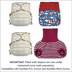 Overnight Hemp Fitted Cloth Diaper: Adjustable One-Size with Snap Buttons and 2 Cotton Hemp Inserts, Unisex Baby (1-Pack)