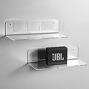 OAPRIRE Floating Shelves Set of 2 with Cable Clips - Easily Expand Wall Space - Acrylic Small Wall Shelf for Bedroom, Bathroom, Gaming Room, Living Room, Office - Clear