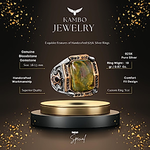 Genuine Bloodstone Gemstone Ring, 11.15 Carat, Sterling Silver Ring, Unique Custom Ring