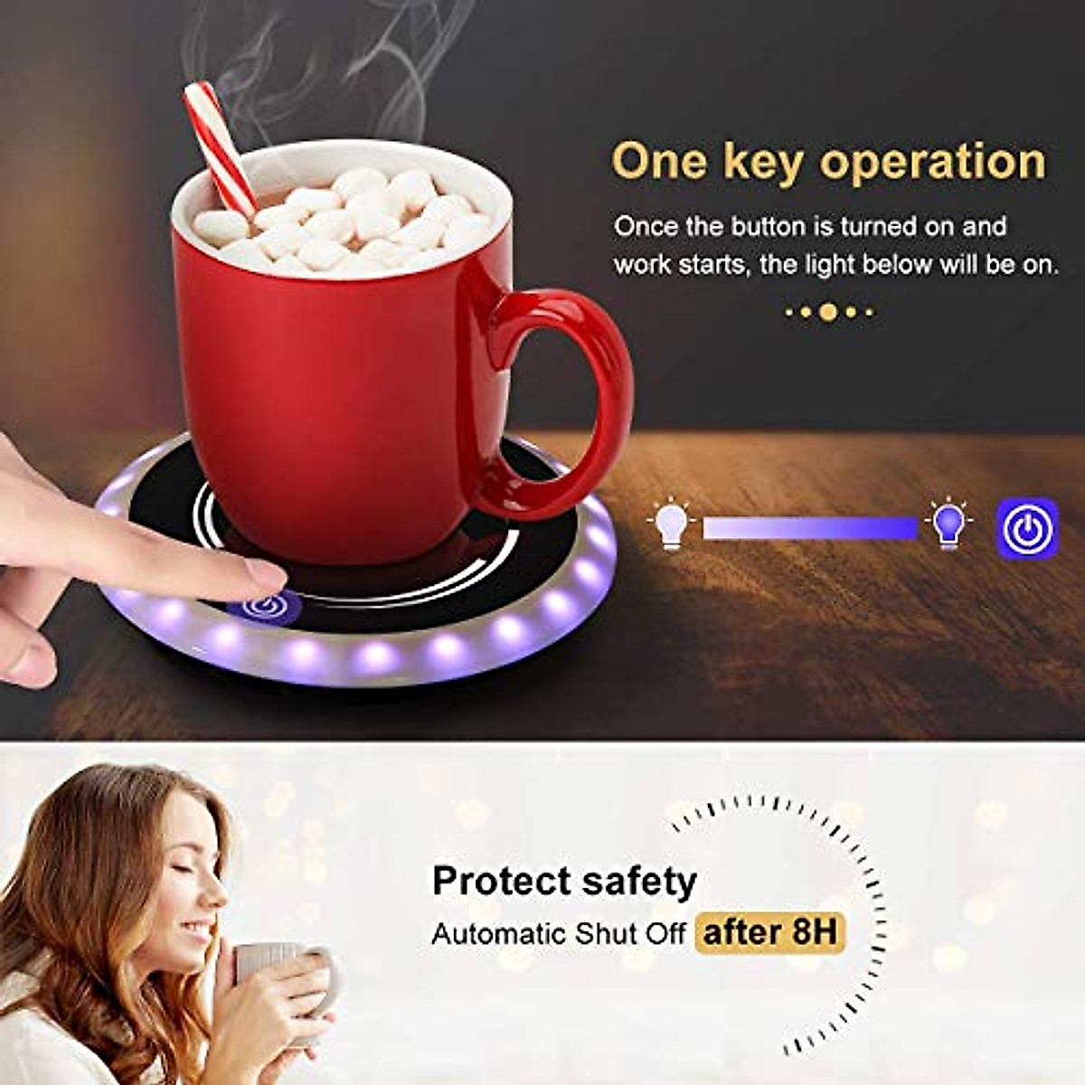 Coffee Mug Warmer Cup Warmer: Electric Canlde Warmer Plate Smart Mug Warmer for Desk Auto Shut Off Beverage Warmer Constant Temperature Home Office Use for Milk Tea Cocoa Hot Chocolate Water