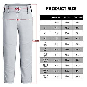 QBK 2T 3T 4T 5T to 17 Years Toddler Boys Baseball Pants Girls Softball Pants Kids Tee Ball Pants Grey (4T, Grey)