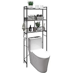 SAILUN Over-The-Toilet Storage Rack, 3-Tier Bathroom Organizer Shelf Over Toilet, Freestanding Space Saver Toilet Stands with 2 Hooks, Oak